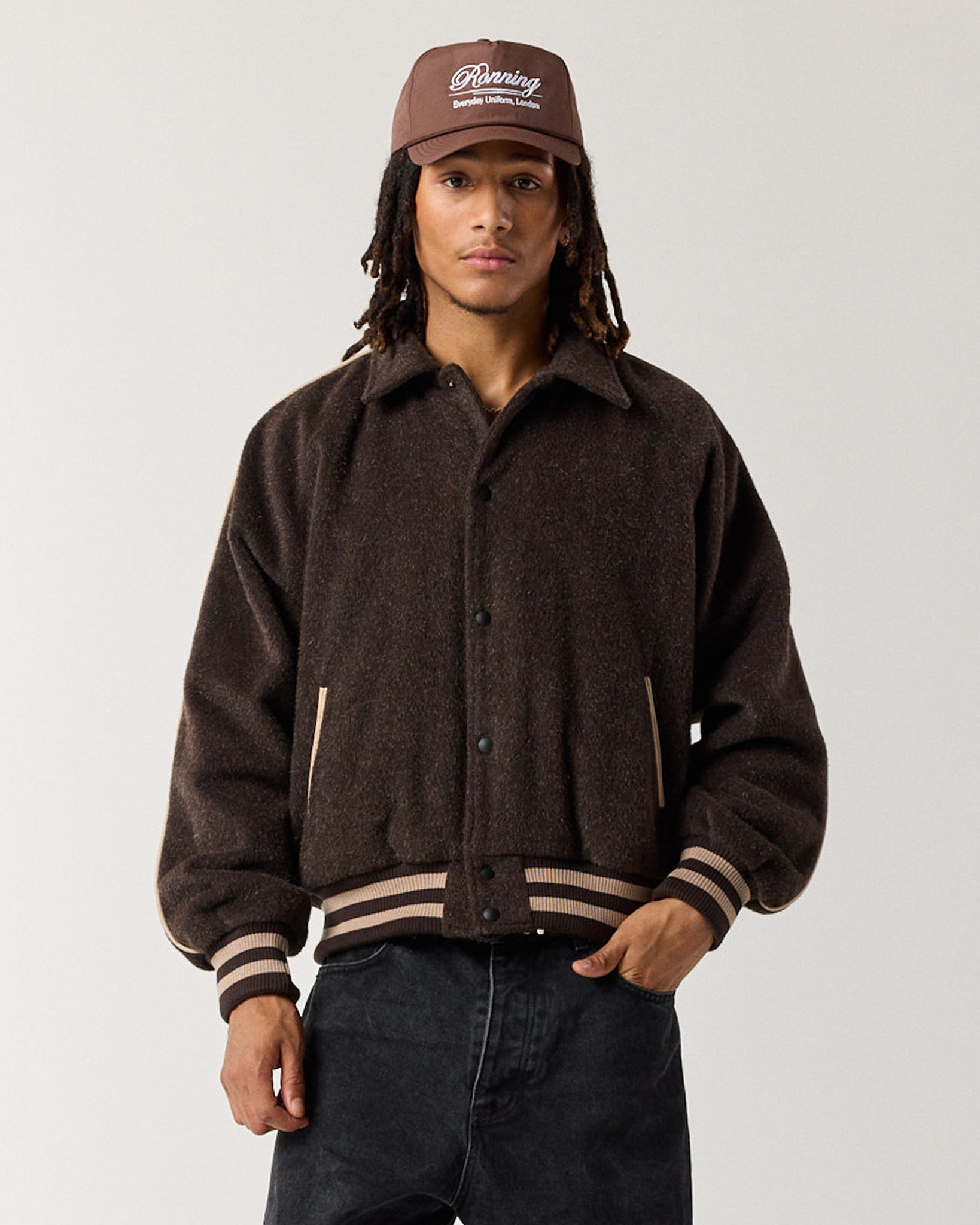 Wool Varsity Jacket - Mocha Brown | RONNING, Everyday Uniform