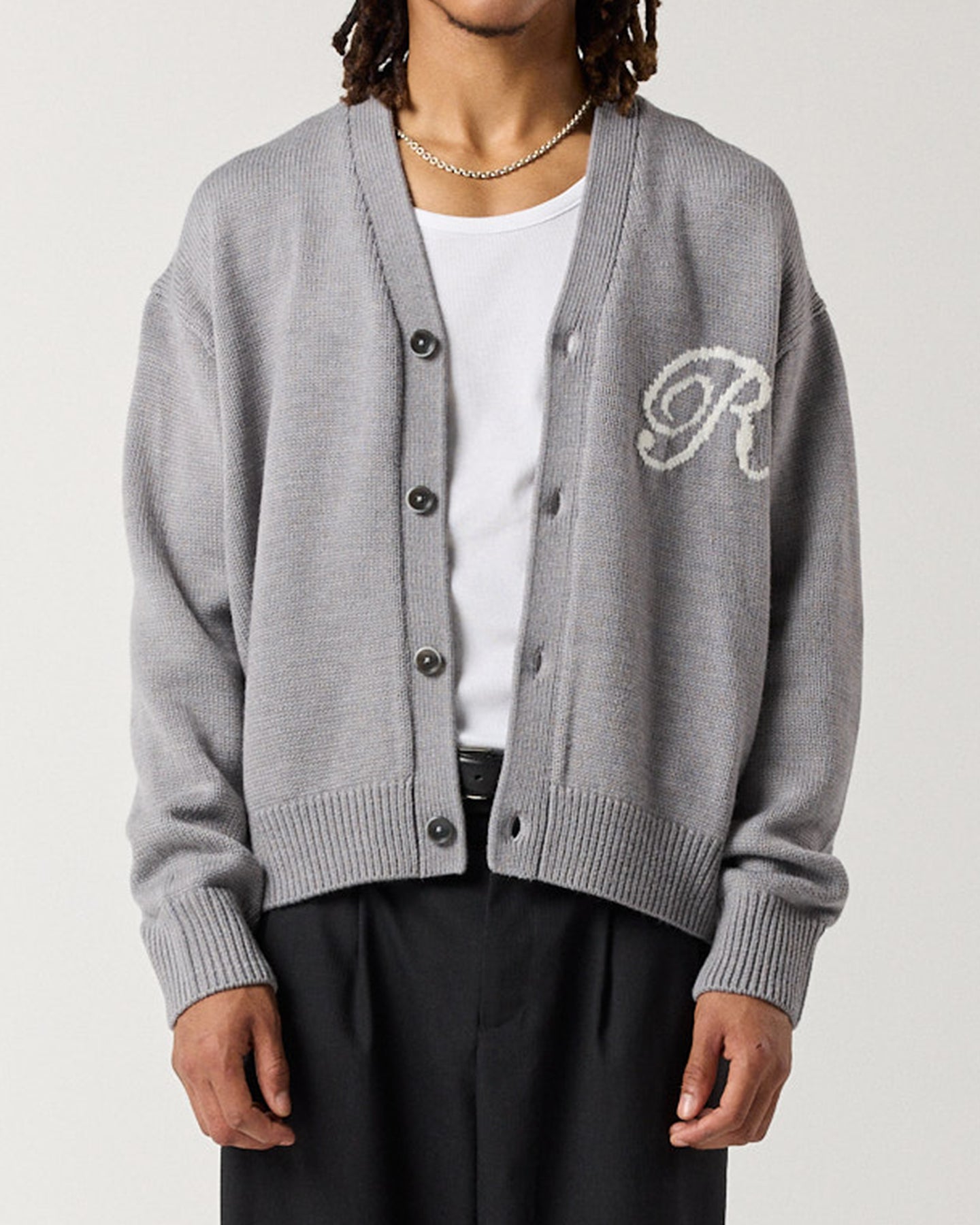 R Knit Cardigan - Grey | RONNING, Everyday Uniform